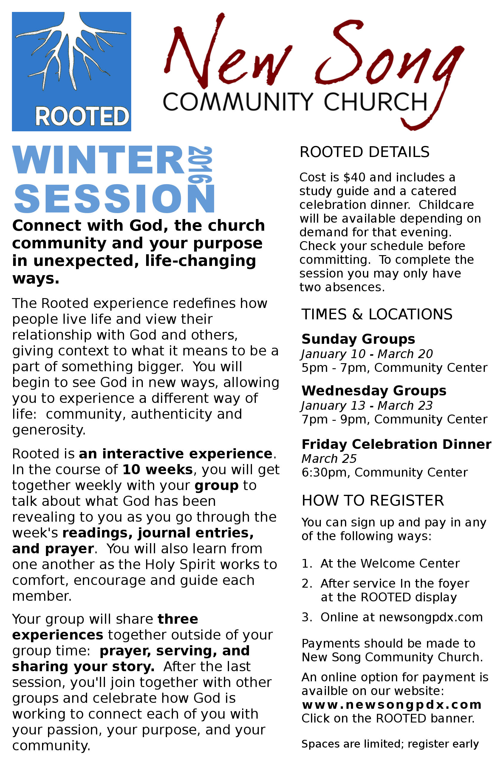 ROOTED Winter Session Registration – New Song Community Church